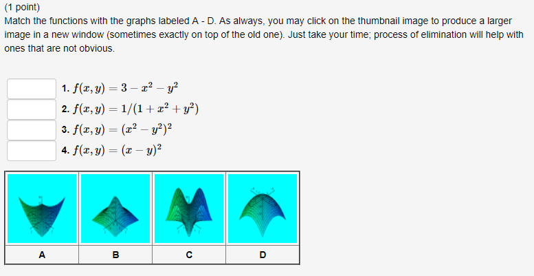 Solved 1 point) Match the functions with the graphs labeled | Chegg.com