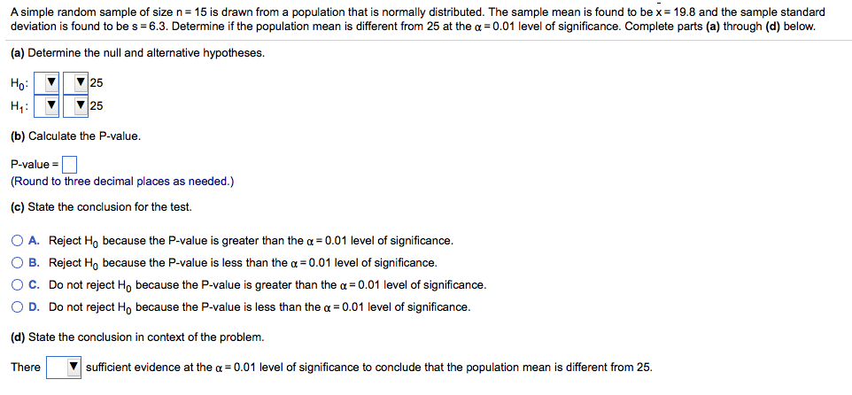 Solved A simple random sample of size n 15 is drawn from a | Chegg.com