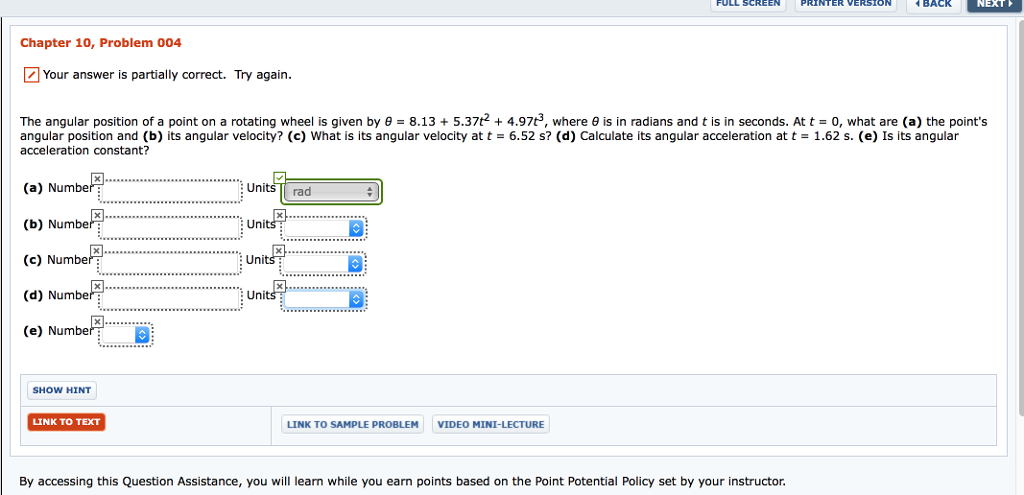 Solved CREEN BACK NEXT Chapter 10, Problem 004 Your answer | Chegg.com