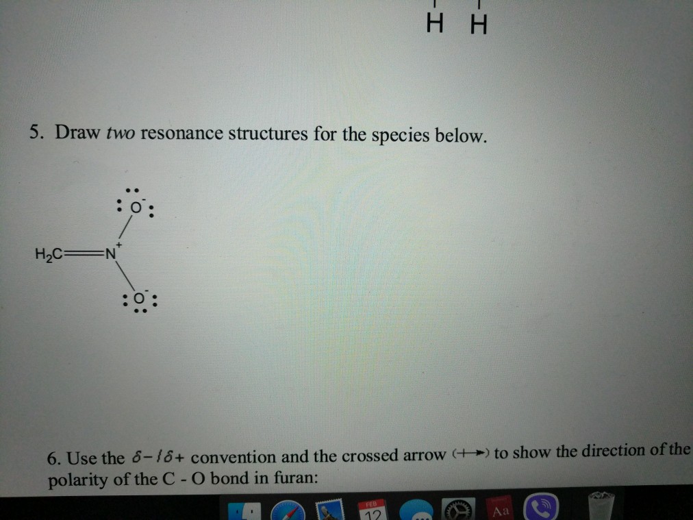 Solved 5. Draw two resonance structures for the species | Chegg.com