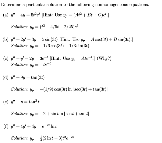 Solved Determine a particular solution to the following | Chegg.com