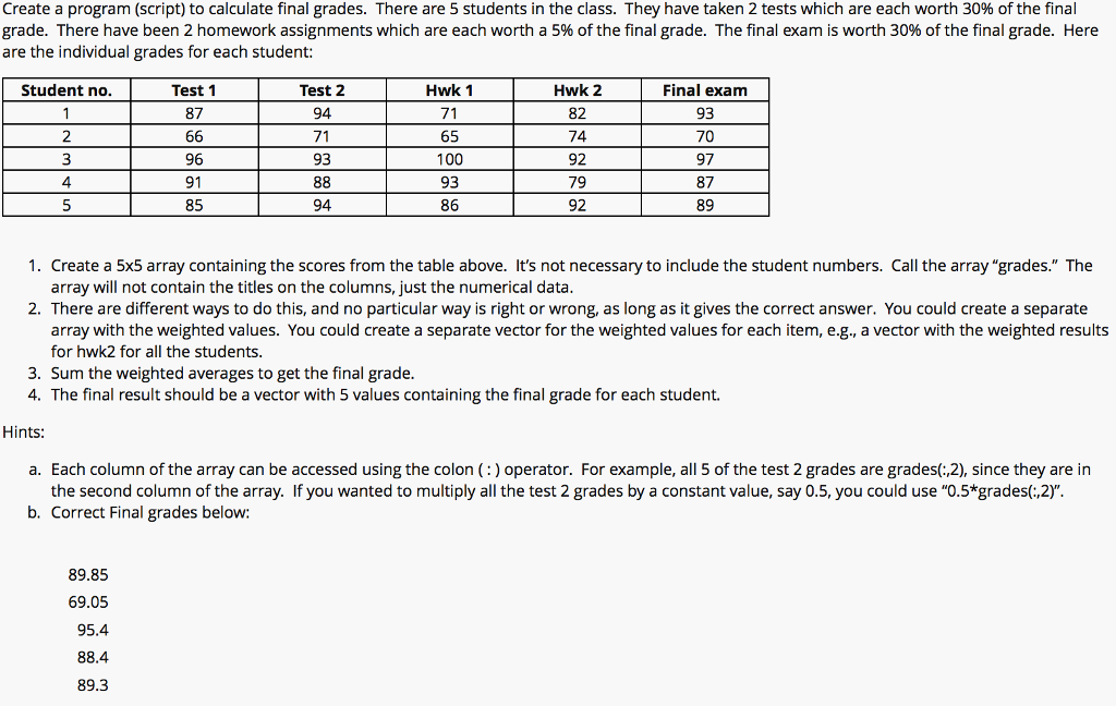 Create A Program Script To Calculate Final Grades 