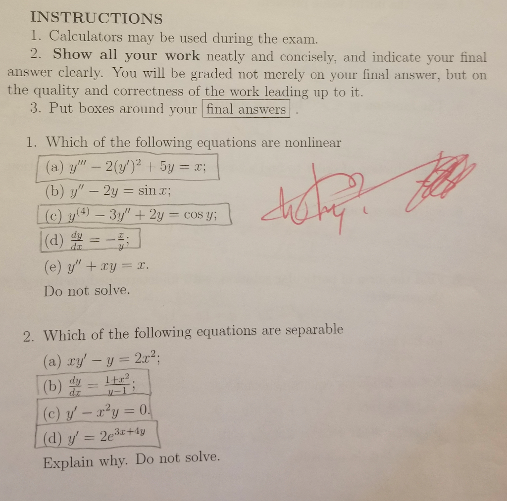 Solved INSTRUCTIONS 1. Calculators may be used during the | Chegg.com