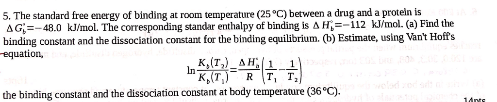 Solved 5. The standard free energy of binding at room | Chegg.com