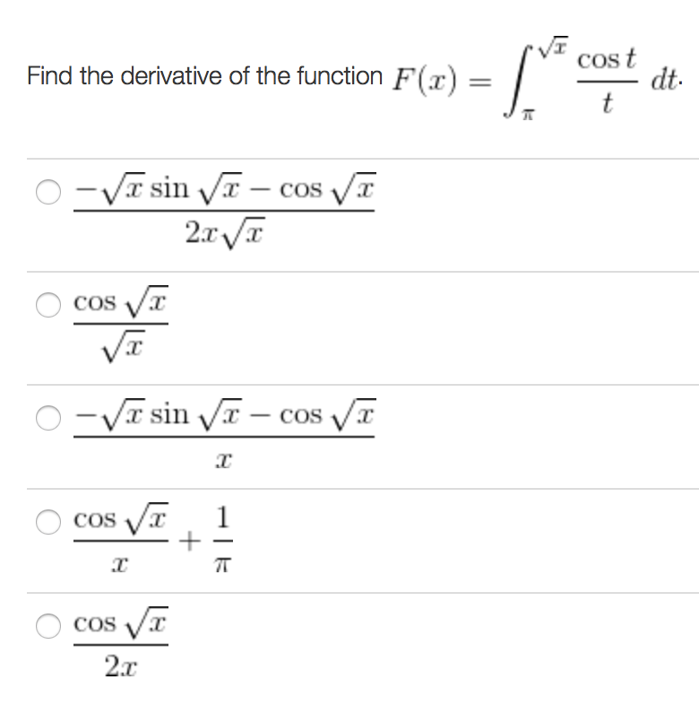 Solved Find the derivative of the function F(x) = | Chegg.com