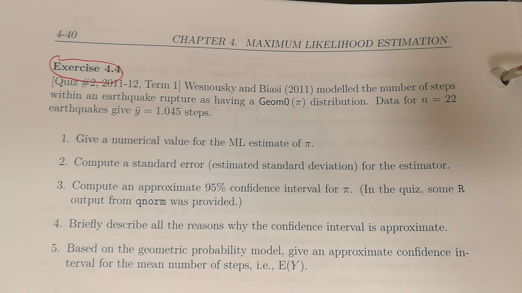 Solved 4-40 CHAPTER 4. MAXIMUM LIKELIHOOD ESTIMATION | Chegg.com