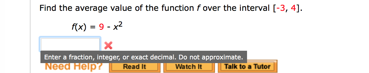 Solved Find the average value of the function f over the | Chegg.com
