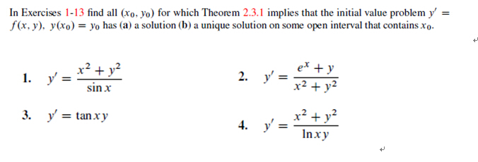 In Exercise 1-13 find all (x0, y0) for which Theorem | Chegg.com