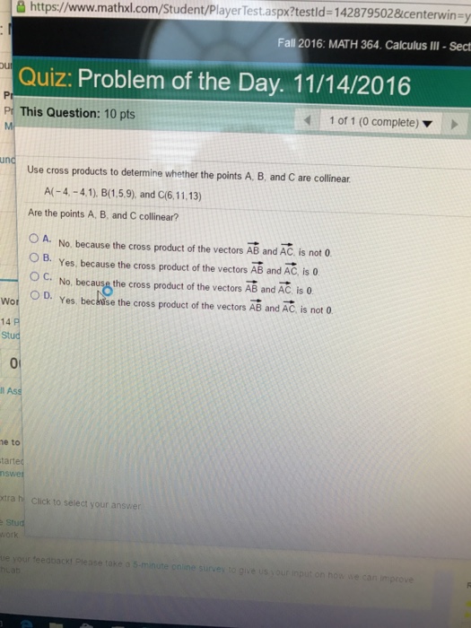 Solved Use cross products to determine whether the points A | Chegg.com