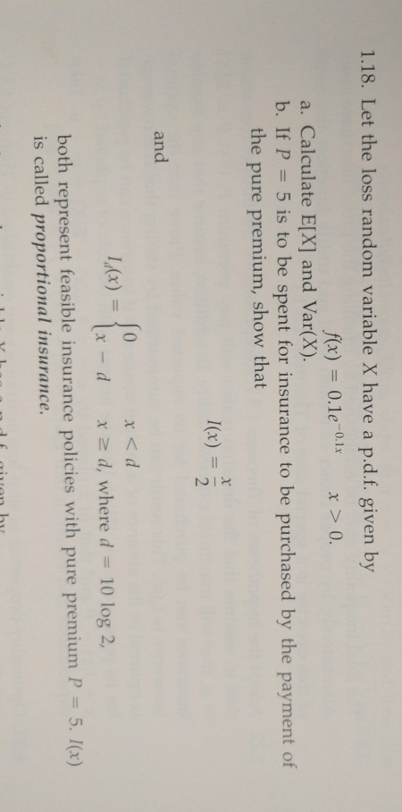Solved Let the loss random variable X have a p.d.f. given by | Chegg.com