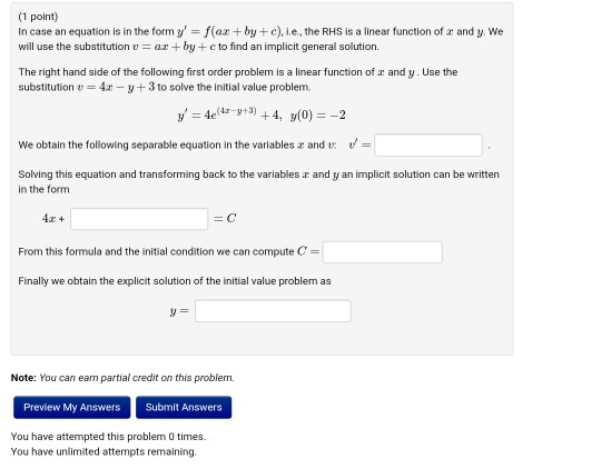 Solved (1 point) In case an equation is in the form y, = | Chegg.com