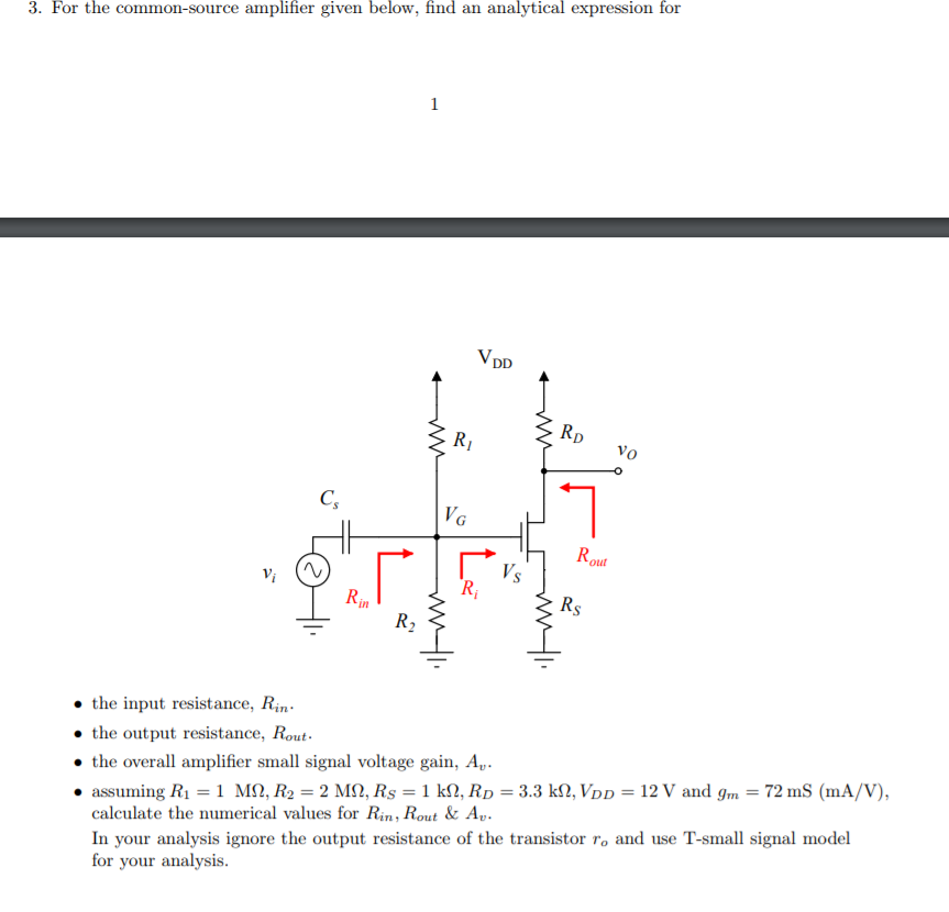 Solved 3. For the common-source amplifier given below, find | Chegg.com