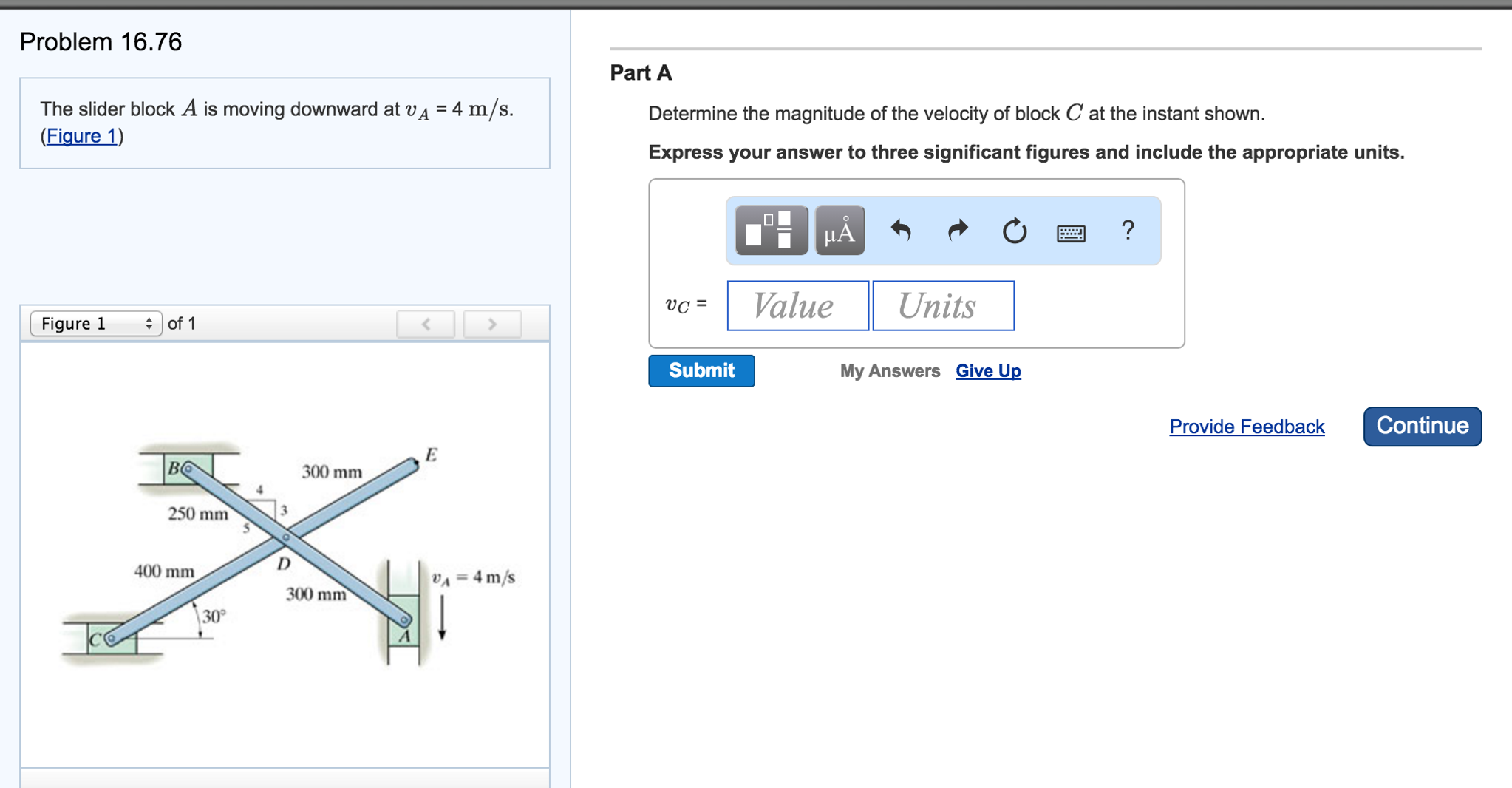Solved The slider block A is moving downward at v_ A= 4 | Chegg.com