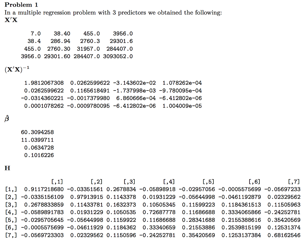 Solved Problem 1 In a multiple regression problem with 3 | Chegg.com