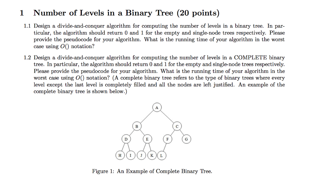Solved 1 Number of Levels in a Binary Tree (20 points) 1.1 | Chegg.com