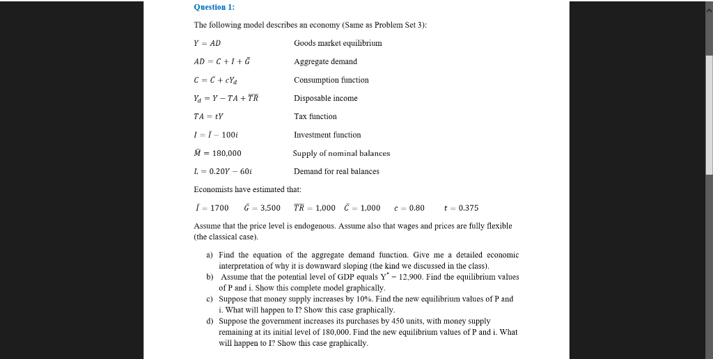 Solved The following model describes an economy (Same as | Chegg.com