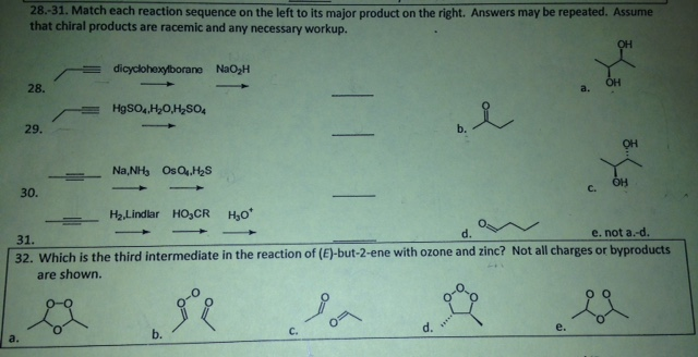 Solved Match each reaction sequence on the left to its major | Chegg.com