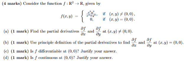 Solved (4 marks) Consider the function f: R2-R, given by (z, | Chegg.com