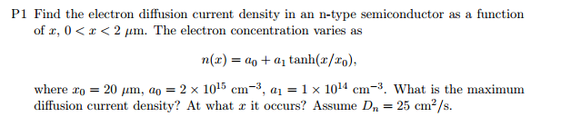 Find the electron diffusion current density in an | Chegg.com