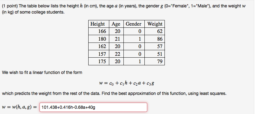 Solved (1 point) The table below lists the height h (n cm), | Chegg.com