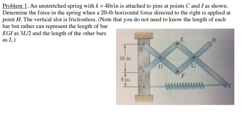 Solved An unstretched spring with k = 41b/in is attached to | Chegg.com