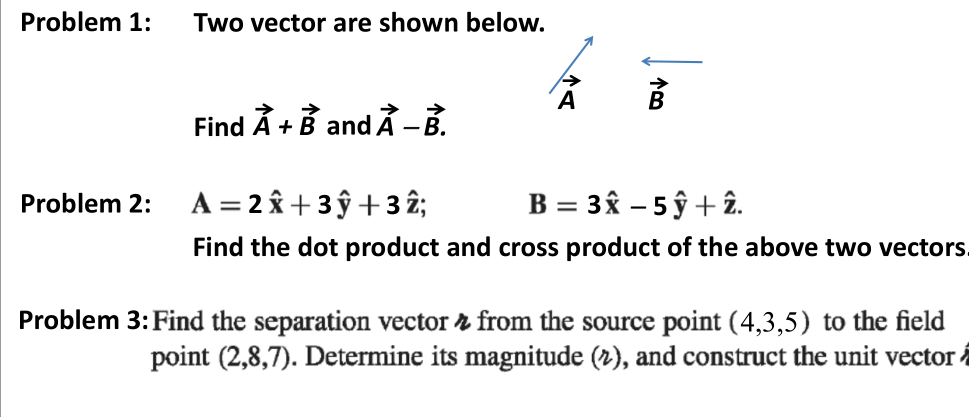 Solved Problem 1: Two vector are shown below Find A+ B | Chegg.com