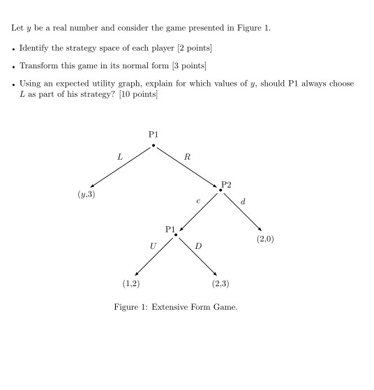 Solved Let y be a real number and consider the game | Chegg.com