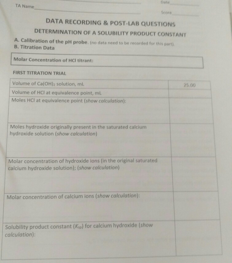 Solved PRE-LAB ASSIGNMENT DETERMINATION OF A SOLUBILITY | Chegg.com
