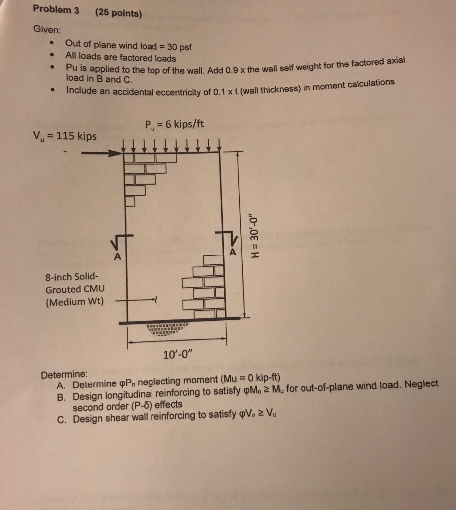 Problem 3 (25 points) Given: Out of plane wind load = | Chegg.com Problem 3 (25 points) Given: Out of plane wind load = | Chegg.com