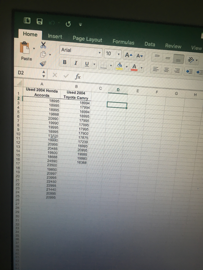 Solved Home Insert Page Layout Formulas Data Review View | Chegg.com