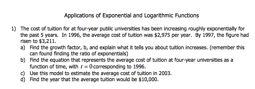 Solved Applications of Exponential and Logarithmic Functions | Chegg.com