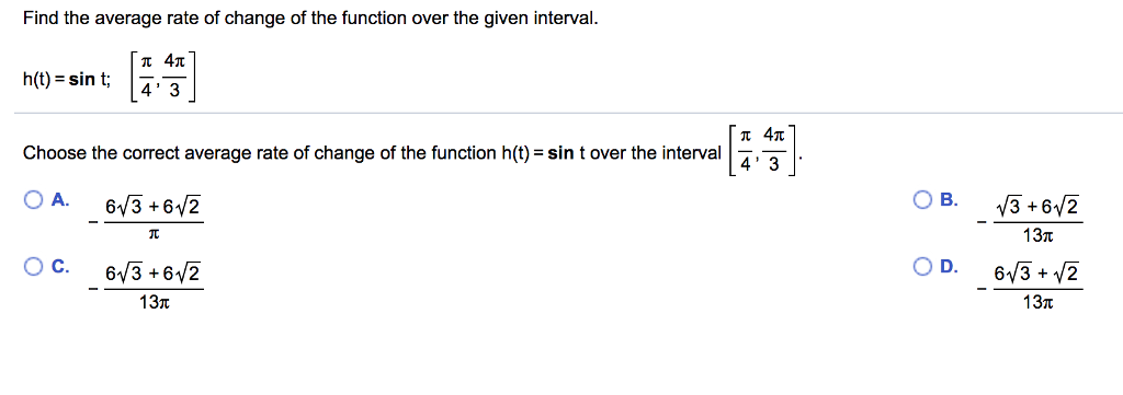 Solved Find the average rate of change of the function over | Chegg.com
