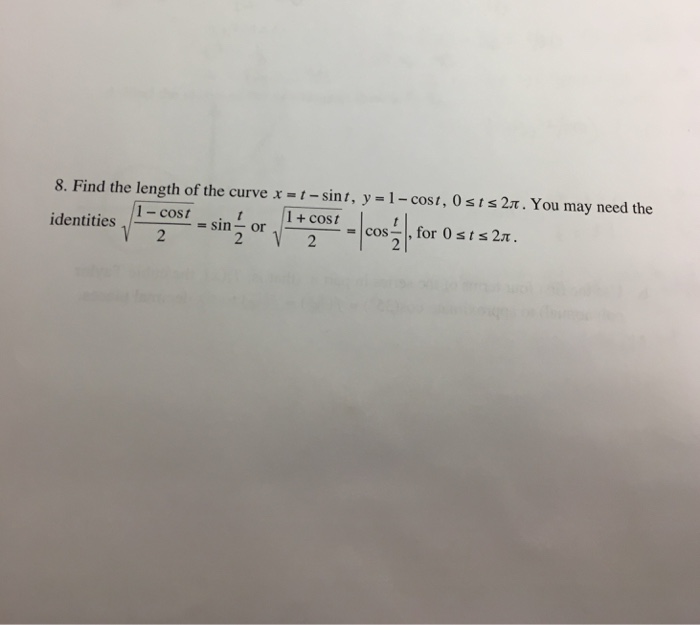 Solved Find the length of the curve x = t - sin t, y = 1 - | Chegg.com
