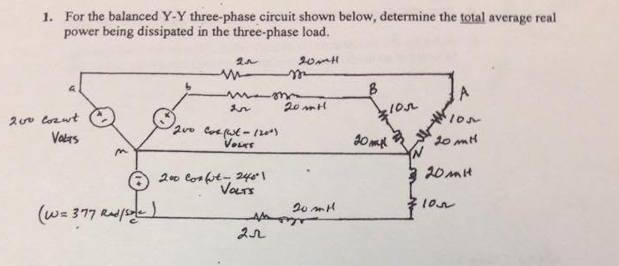Solved For the balanced Y-Y three-phase circuit shown below, | Chegg.com