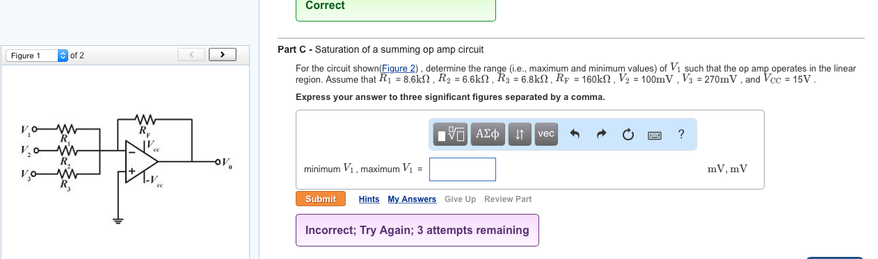 Solved Part C - Saturation of a summing op amp circuit For | Chegg.com