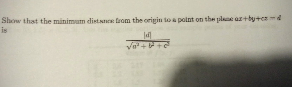 Solved Show that the minimum distance from the origin to a | Chegg.com