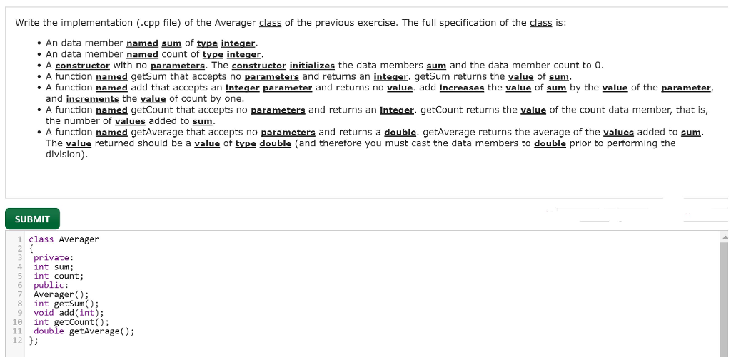 Solved Write the implementation (.cpp file) of the Averager | Chegg.com