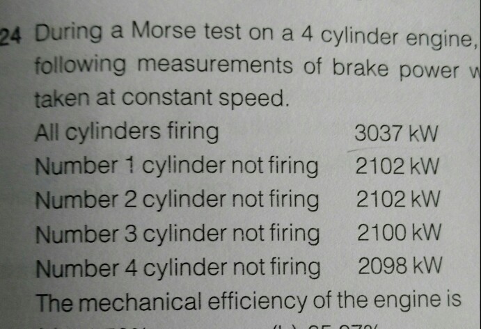 Solved During a Morse test on a 4 cylinder engine, following | Chegg.com