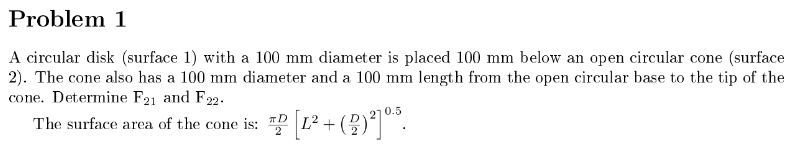 Solved A circular disk (surface 1) with a 100 mm diameter is | Chegg.com