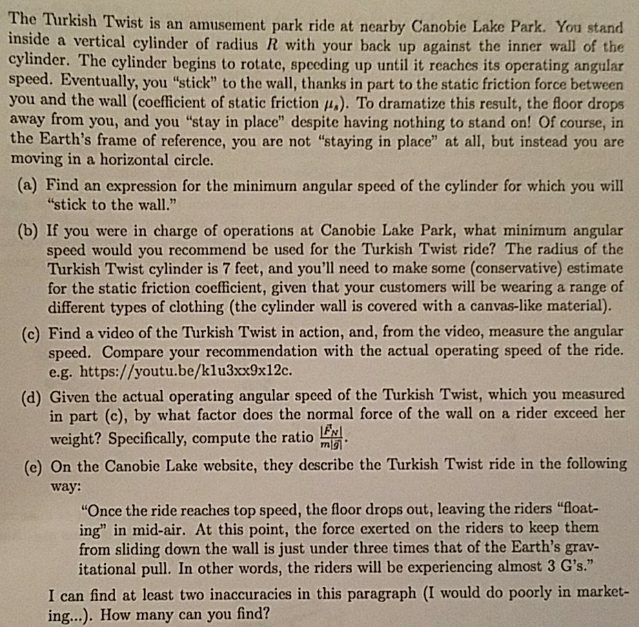 Solved he Turkish Twist is an amusement park ride at nearby | Chegg.com