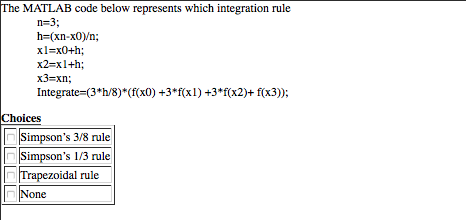 Solved The MATLAB code below represents which integration | Chegg.com