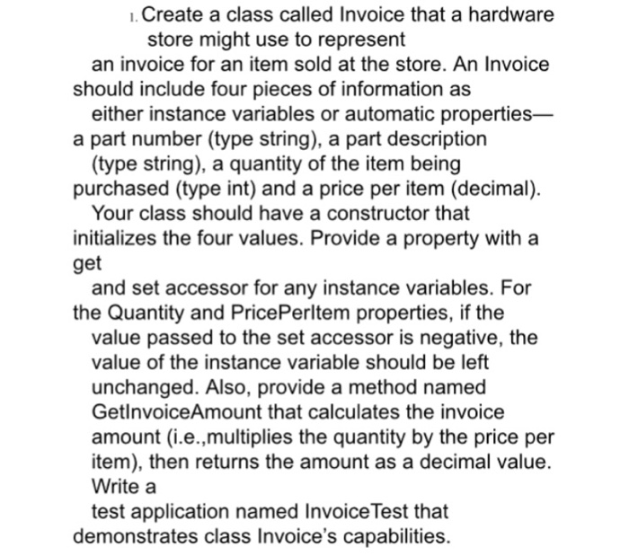 Solved Create a class called Invoice that a hardware store | Chegg.com