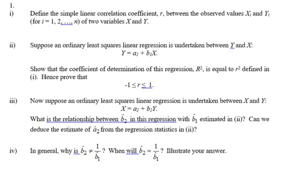 Define the simple linear correlation coefficient, r, | Chegg.com