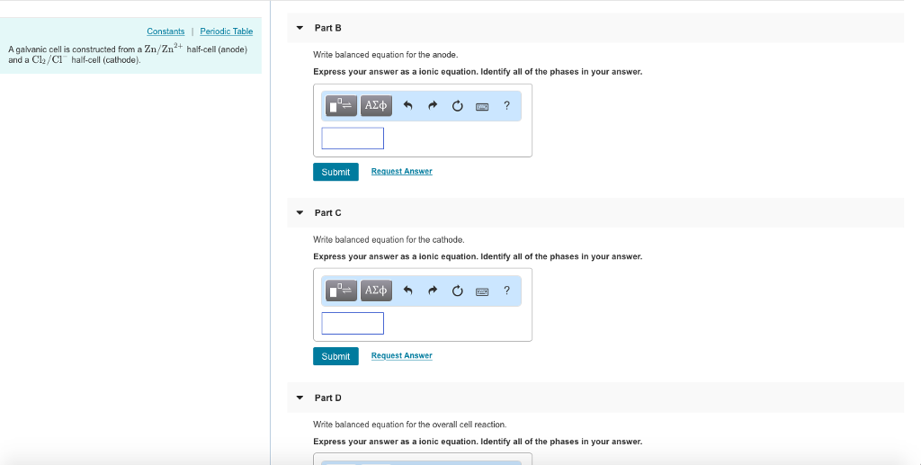 Solved ConstantsPeriodic Table Part A A galvanic cell is | Chegg.com