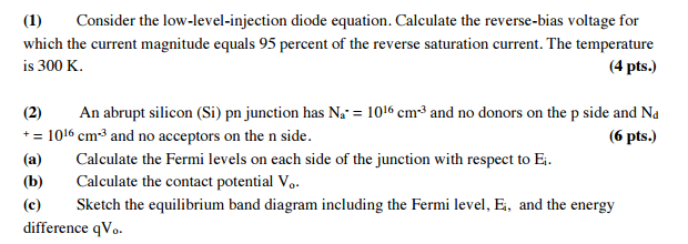 Solved Consider The low-level-injection diode equation. | Chegg.com