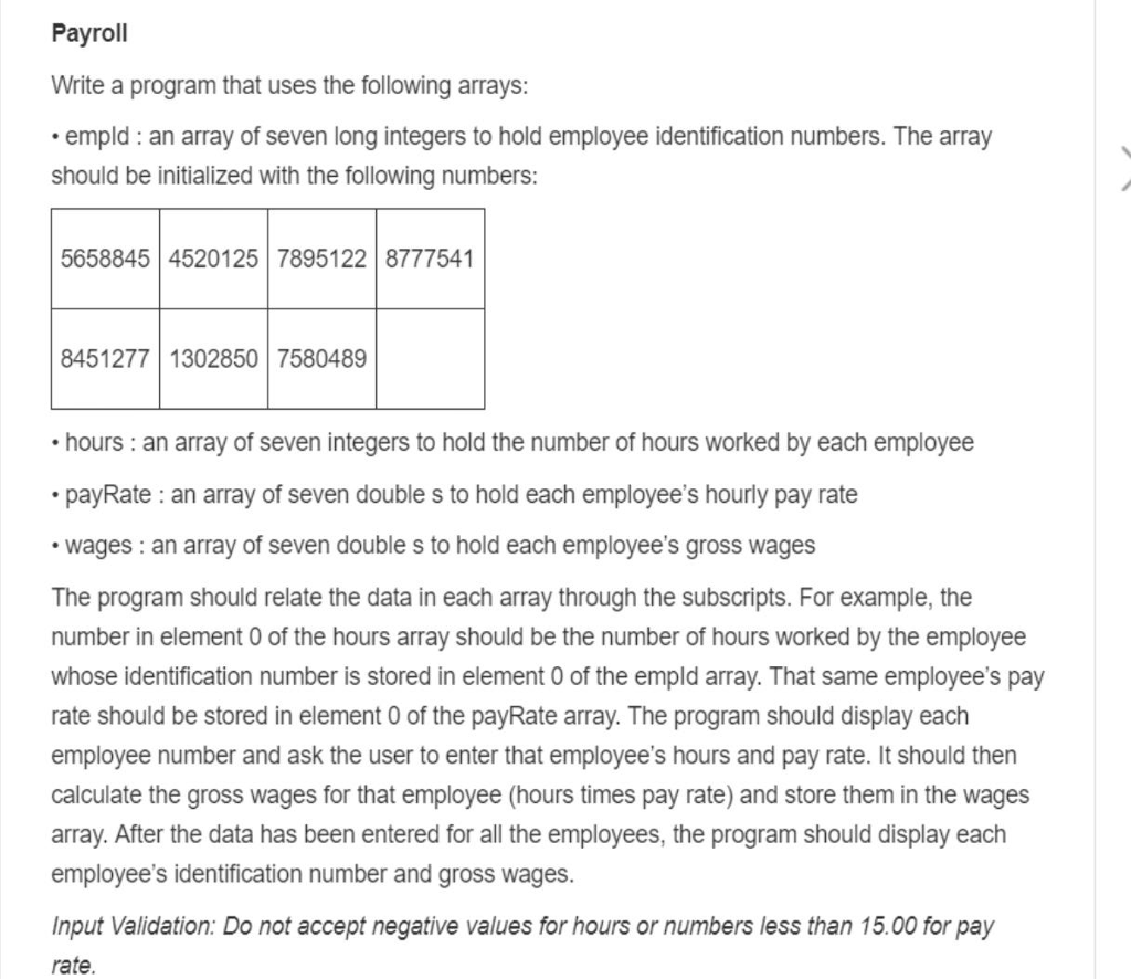 Solved Payroll Write a program that uses the following | Chegg.com