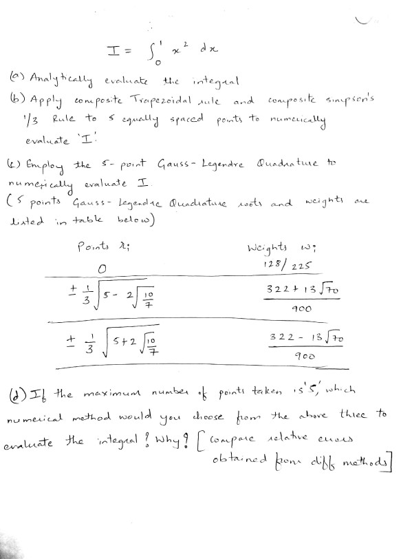 Solved I = integral^1_0 x^2 dx (a) Analytically evaluate | Chegg.com