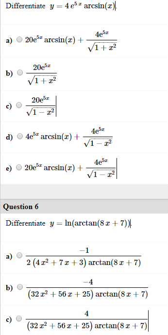 Solved Differentiate y 4e arcsin() ferentiate y-4 es z | Chegg.com