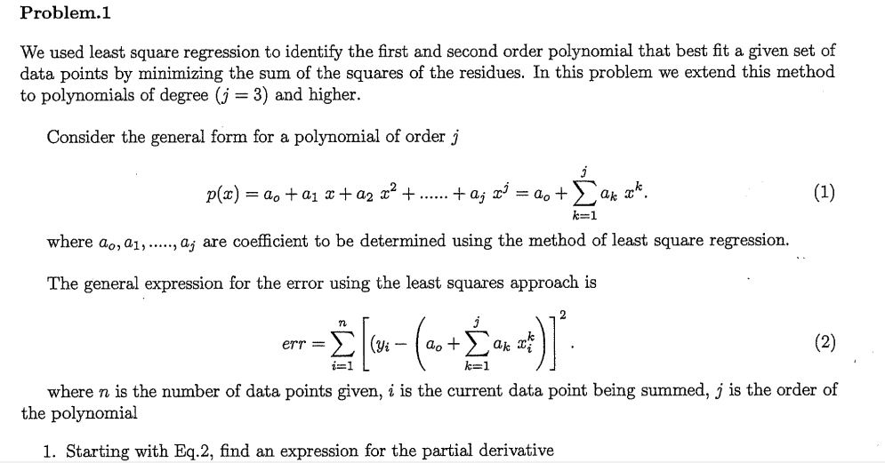 Problem 1 We used least square regression to identify | Chegg.com
