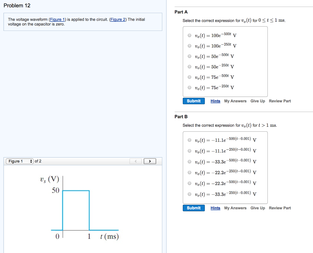 Solved Problem 12 The voltage waveform (Figure 1) is applied | Chegg.com